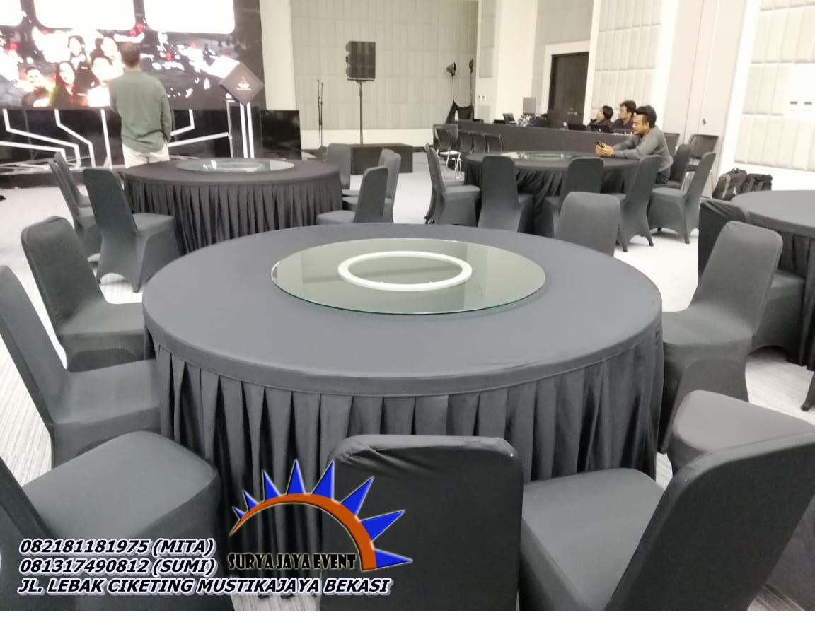 Rental Round Table Lengkap Lazy Suzzane Kaca Area Jakarta